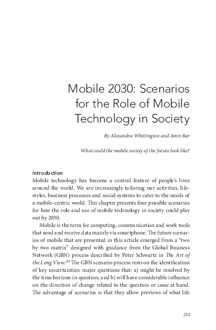 (PDF) Mobile 2030: Scenarios for the Role of Mobile Technology in Society