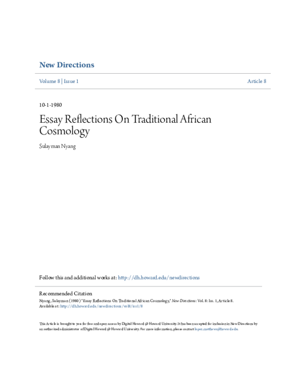 (PDF) New Directions Essay Reflections On Traditional African Cosmology