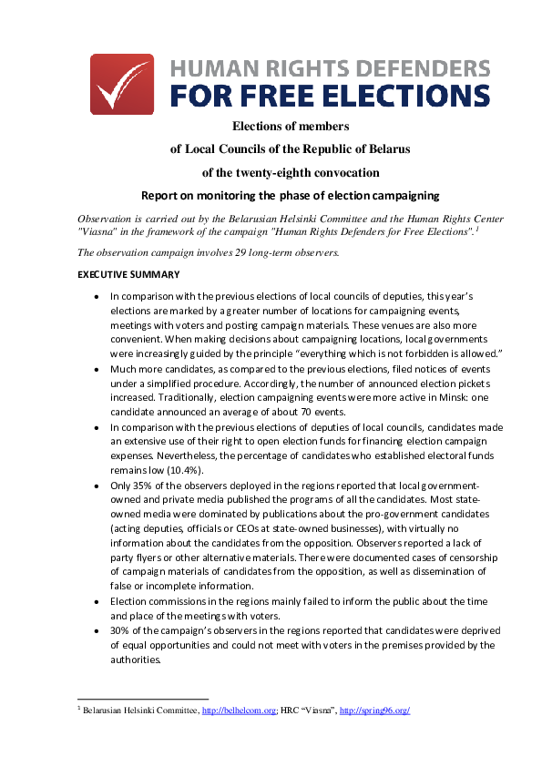 (PDF) Report on monitoring the phase of election campaigning