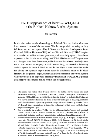 (PDF) The Disappearance of Iterative WEQATAL in the Biblical Hebrew ...