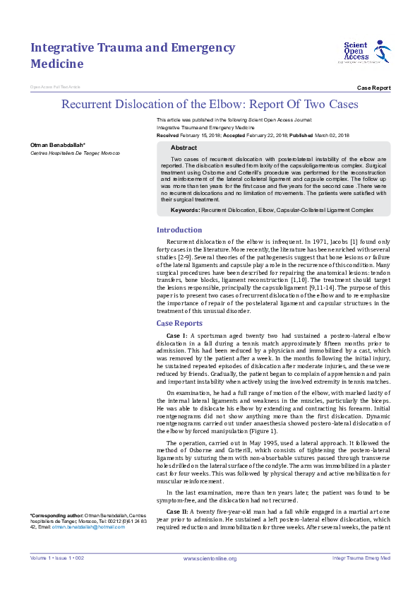 (PDF) Integrative Trauma and Emergency Medicine Recurrent Dislocation ...