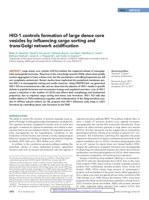 (PDF) HID-1 controls formation of large dense core vesicles by ...