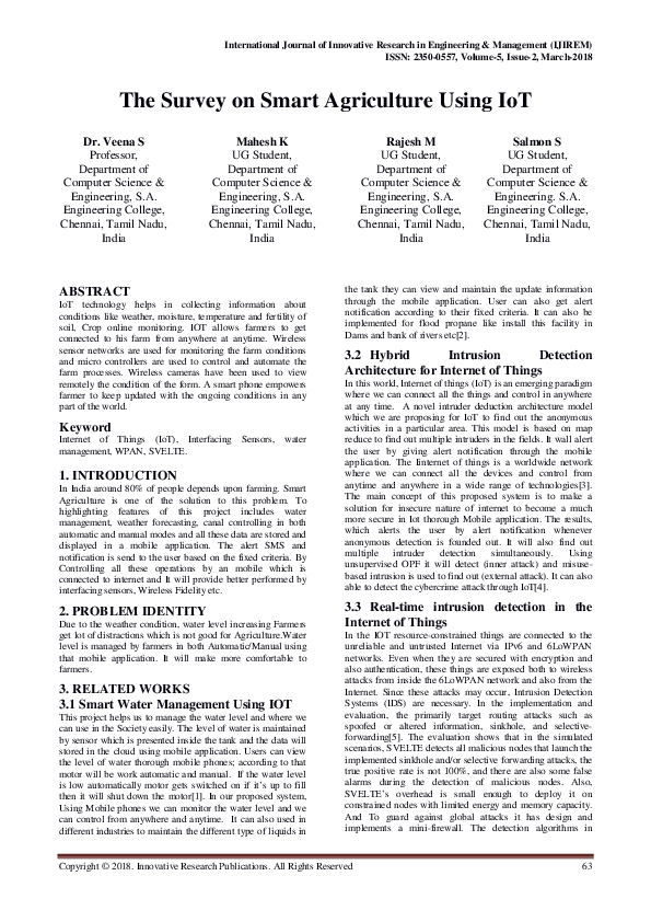 (PDF) The Survey on Smart Agriculture Using IoT
