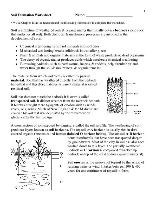 Soil Formation Worksheet