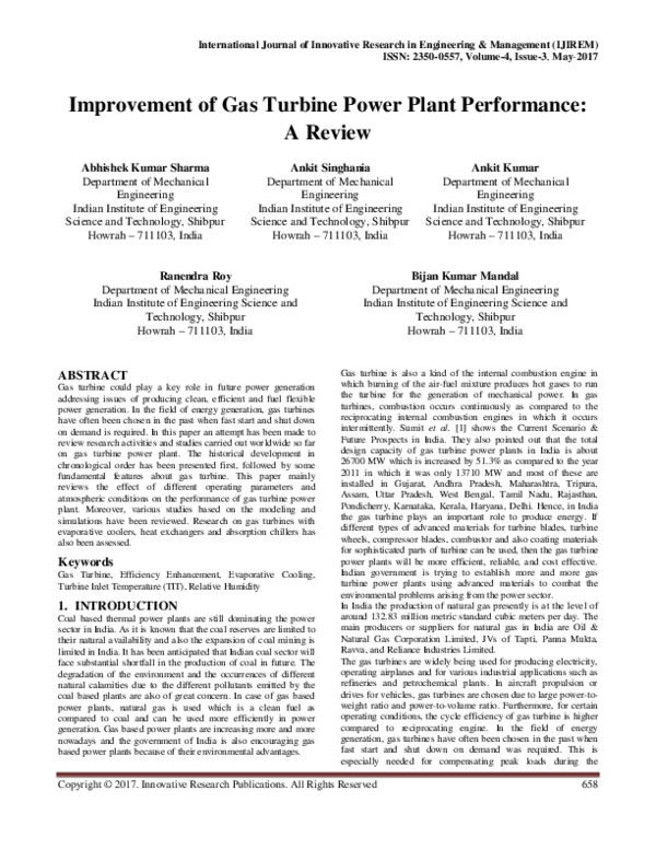 (PDF) Improvement of Gas Turbine Power Plant Performance: A Review
