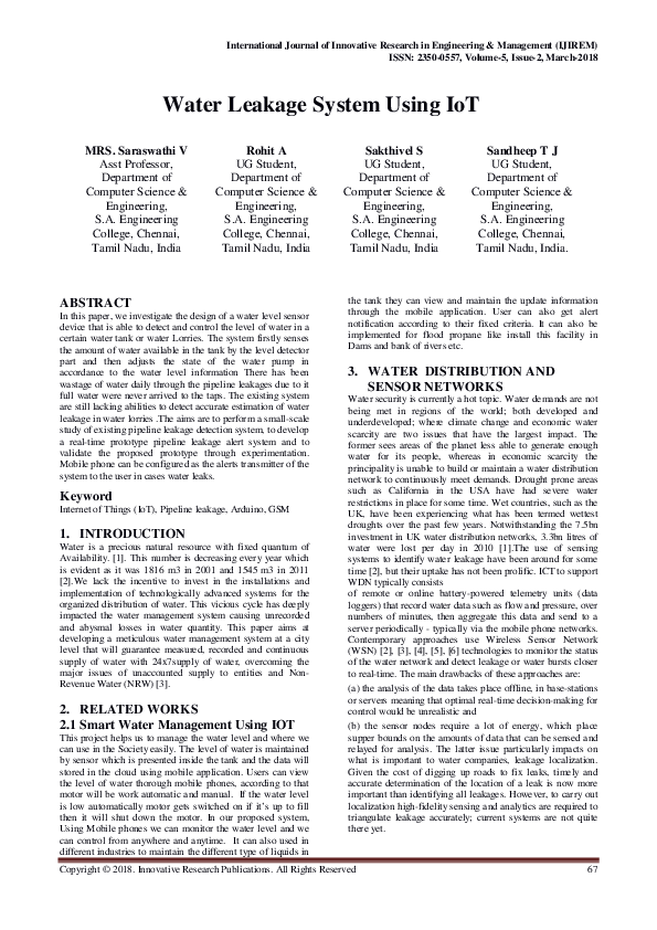 (PDF) Water Leakage System Using IoT
