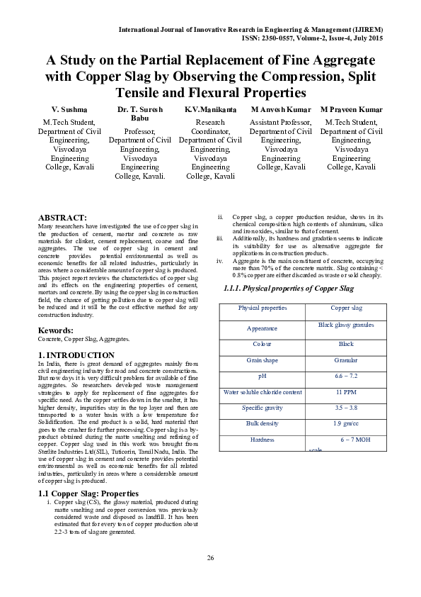 (PDF) A Study on the Partial Replacement of Fine Aggregate with Copper ...