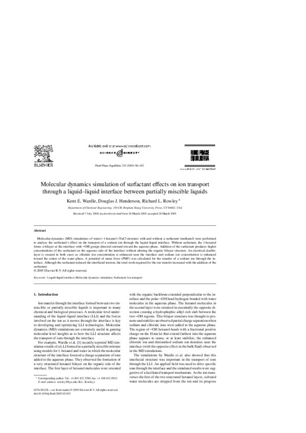 Pdf Molecular Dynamics Simulation Of Surfactant Effects On Ion