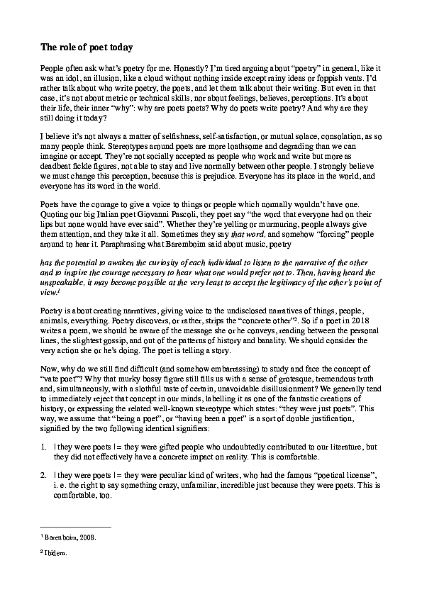 (PDF) The role of poet today