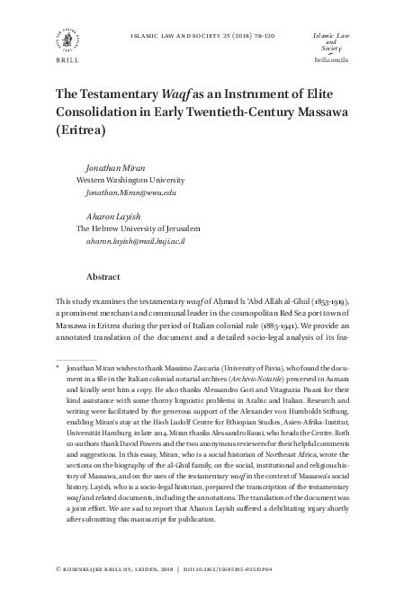 (PDF) “The Testamentary Waqf as an Instrument of Elite Consolidation in ...