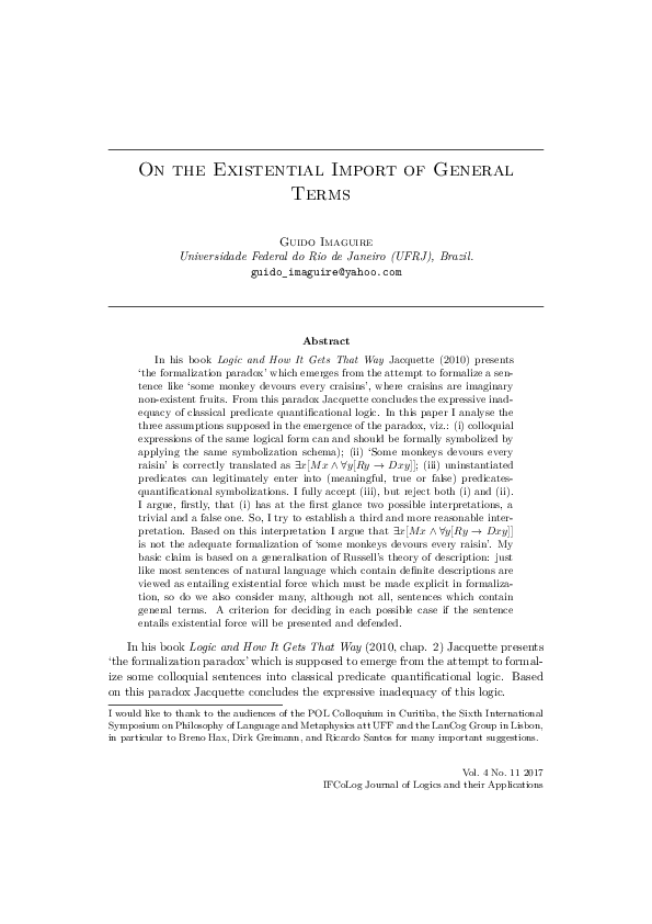 (PDF) On the Existential Import of General Terms
