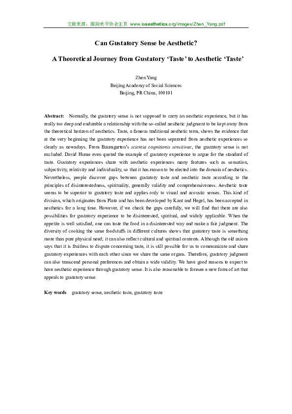 (PDF) Can Gustatory Sense be Aesthetic? A Theoretical Journey from ...