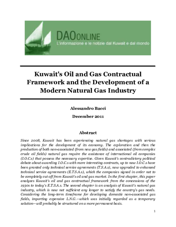 (PDF) Kuwait's Oil and Gas Contractual Framework and the Development of ...