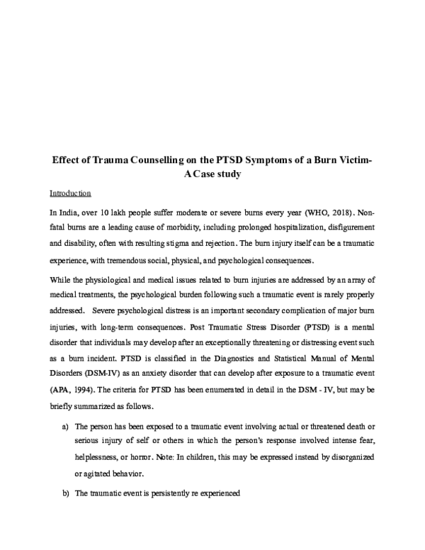 (DOC) Effect of Trauma Counselling on the PTSD Symptoms of a Burn ...