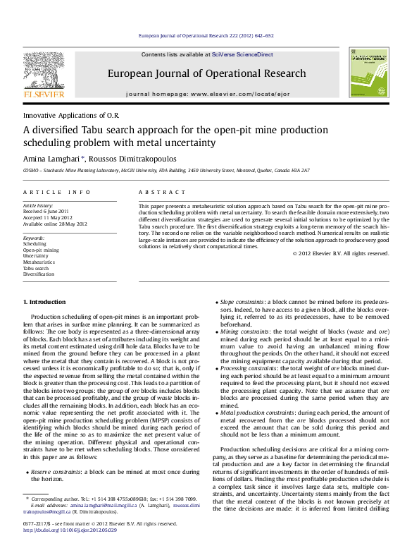 (PDF) A diversified Tabu search approach for the open-pit mine production scheduling problem ...