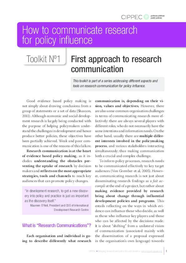 (PDF) How to communicate research for policy influence