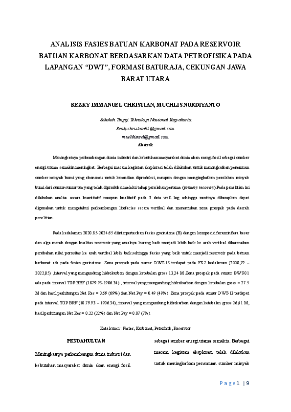 (DOC) ANALISIS FACIES DAN SEJARAH DIAGENESA BATUAN KARBONAT FORMASI
