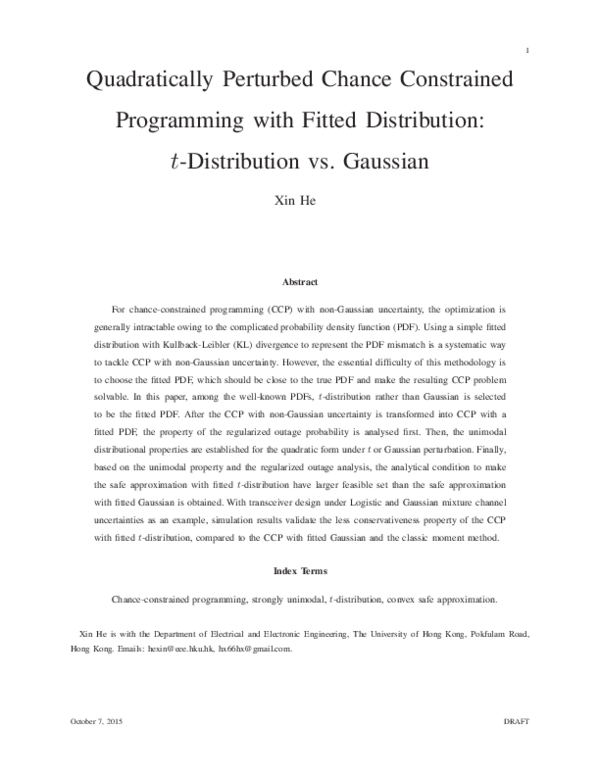 (PDF) Quadratically Perturbed Chance Constrained Programming with Fitted Distribution: t ...