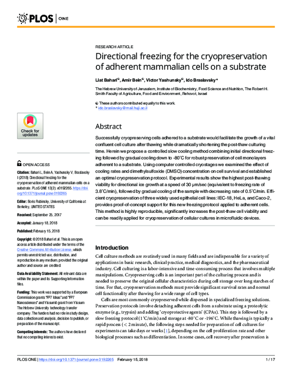 (PDF) Directional freezing for the cryopreservation of adherent ...
