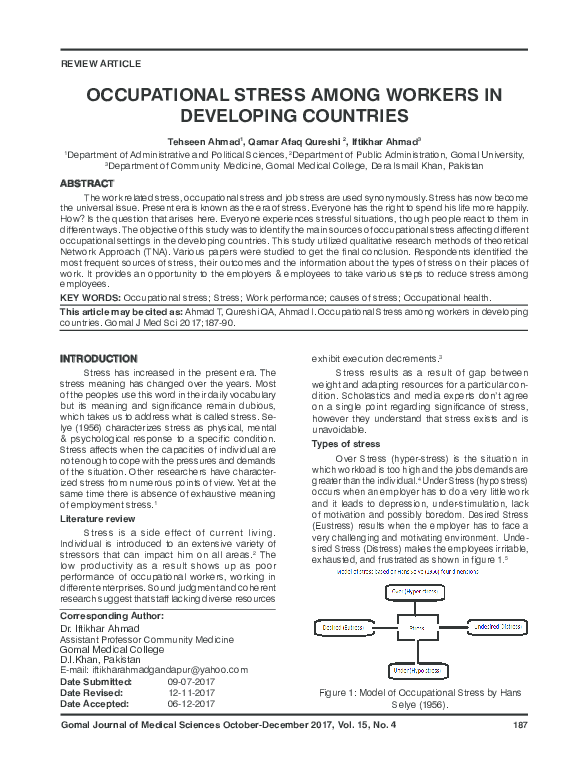 (PDF) OCCUPATIONAL STRESS AMONG WORKERS IN DEVELOPING COUNTRIES