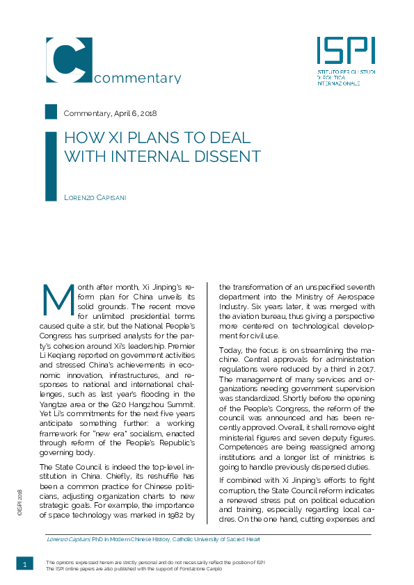 (PDF) How Xi plans to deal with internal dissent - China's State ...