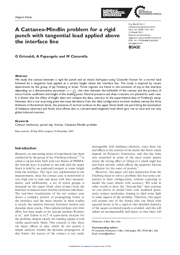 (PDF) A Cattaneo-Mindlin problem for a rigid punch with tangential load applied above the ...