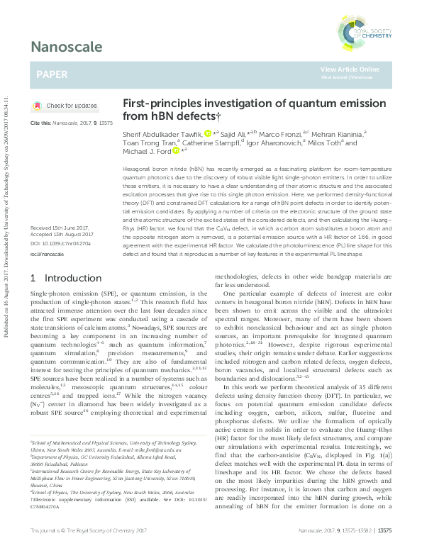 (PDF) First-principles investigation of quantum emission from hBN defects