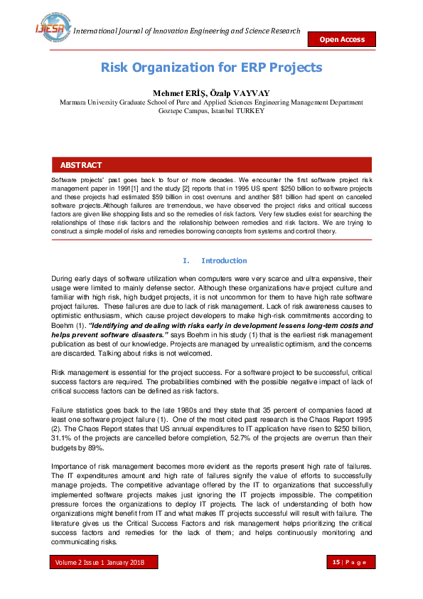 (PDF) Risk Organization for ERP Projects