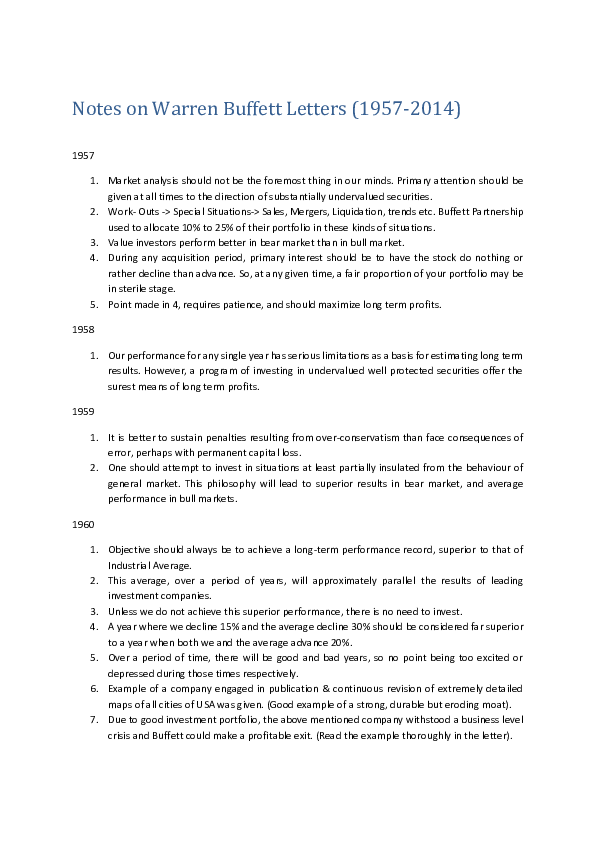 (DOC) Notes from Buffett Letters (1957-2014)