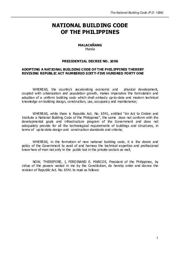 (PDF) NATIONAL BUILDING CODE OF THE PHILIPPINES MALACAÑANG Manila ...