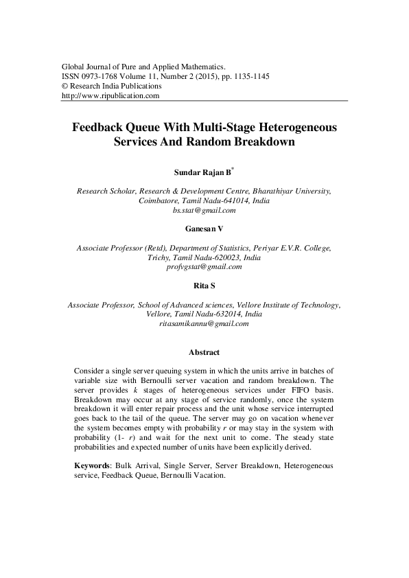 (PDF) Feedback Queue With Multi-Stage Heterogeneous Services And Random ...