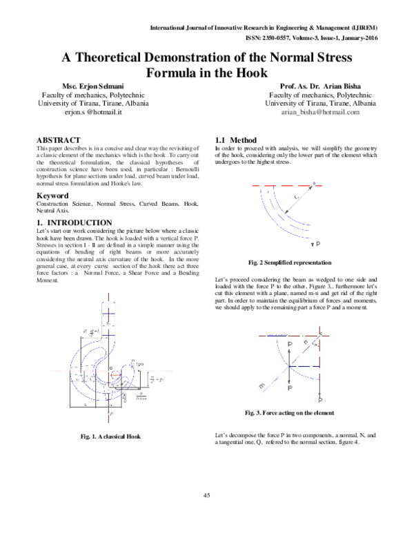 (PDF) A Theoretical Demonstration of the Normal Stress Formula in the Hook