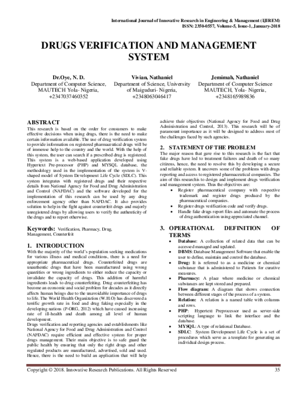 (PDF) DRUGS VERIFICATION AND MANAGEMENT SYSTEM