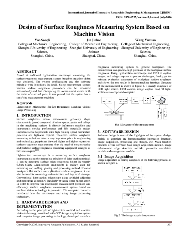 (PDF) Design of Surface Roughness Measuring System Based on Machine Vision