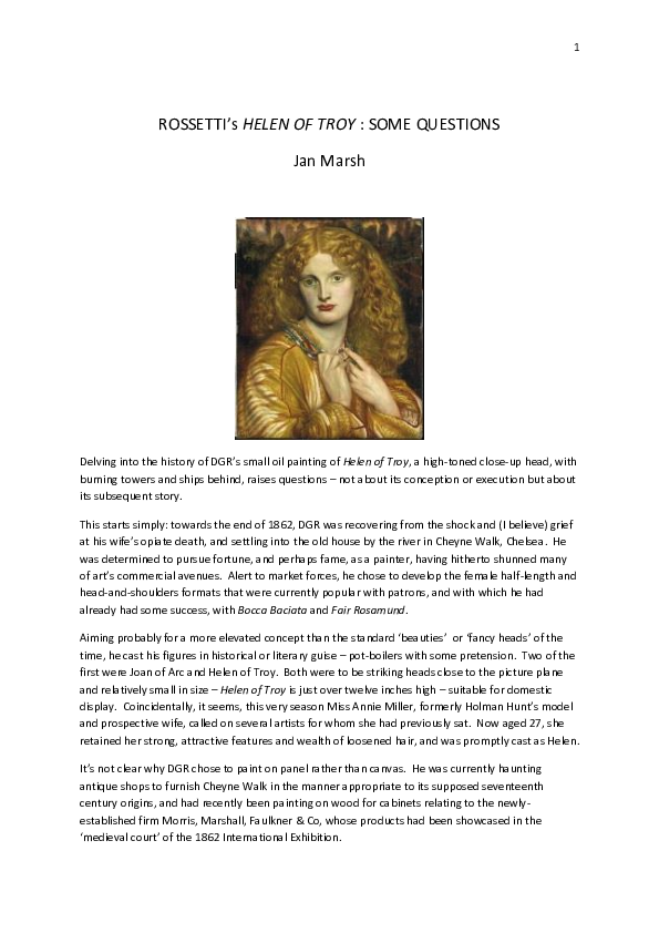 (DOC) ROSSETTI's HELEN OF TROY : SOME QUESTIONS