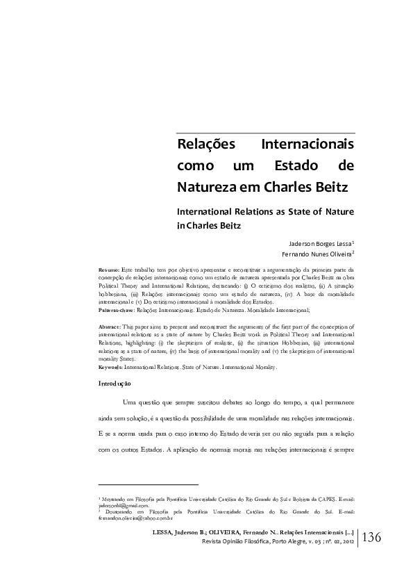 (PDF) Relações internacionais como um Estado de Natureza em Charles ...