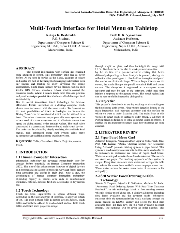 (PDF) Interactive Multi-Touch Hotel Menu System