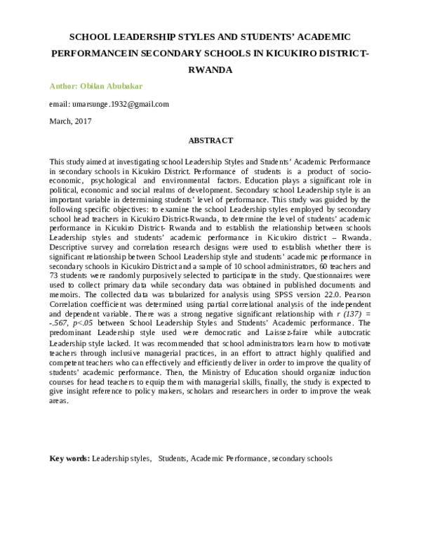 PDF SCHOOL LEADERSHIP STYLES AND STUDENTS ACADEMIC PERFORMANCEIN SECONDARY SCHOOLS IN pdf-school-leadership-styles-and-students-academic-performancein-secondary-schools-in