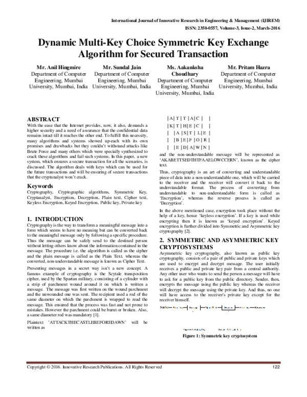 (PDF) Dynamic Multi-Key Choice Symmetric Key Exchange Algorithm for Secured Transaction