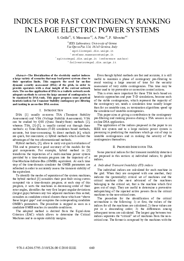 (PDF) Indices for fast contingency ranking in large electric power systems