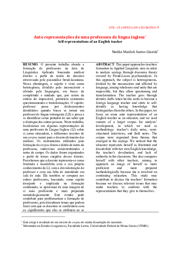 (PDF) Self-representations of an English language teacher