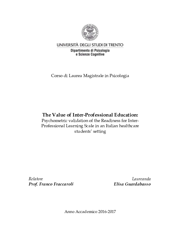 (PDF) The Value of Inter-Professional Education: Psychometric ...