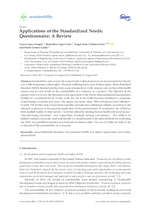 (PDF) Applications of the Standardized Nordic Questionnaire: A Review
