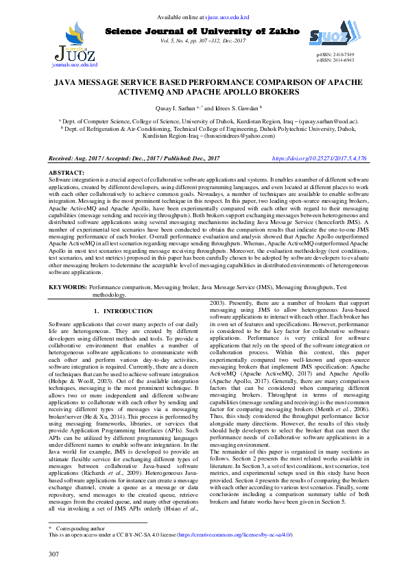 (PDF) JAVA MESSAGE SERVICE BASED PERFORMANCE COMPARISON OF APACHE ACTIVEMQ AND APACHE APOLLO BROKERS