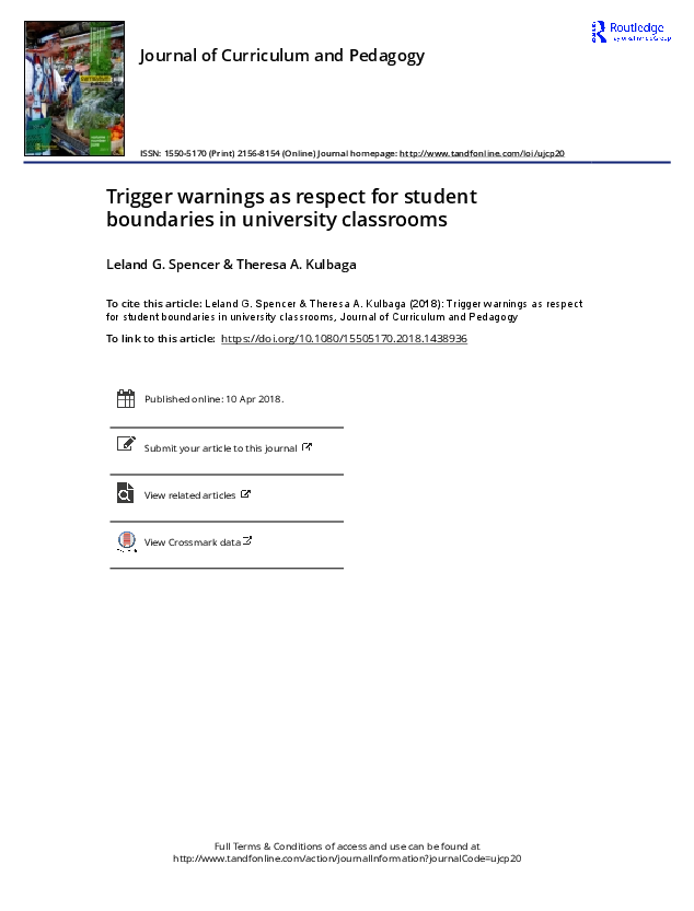 (PDF) Trigger warnings as respect for student boundaries in university ...