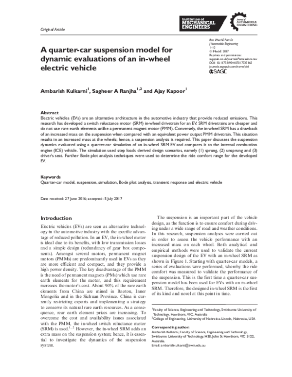(PDF) A quarter-car suspension model for dynamic evaluations of an in ...