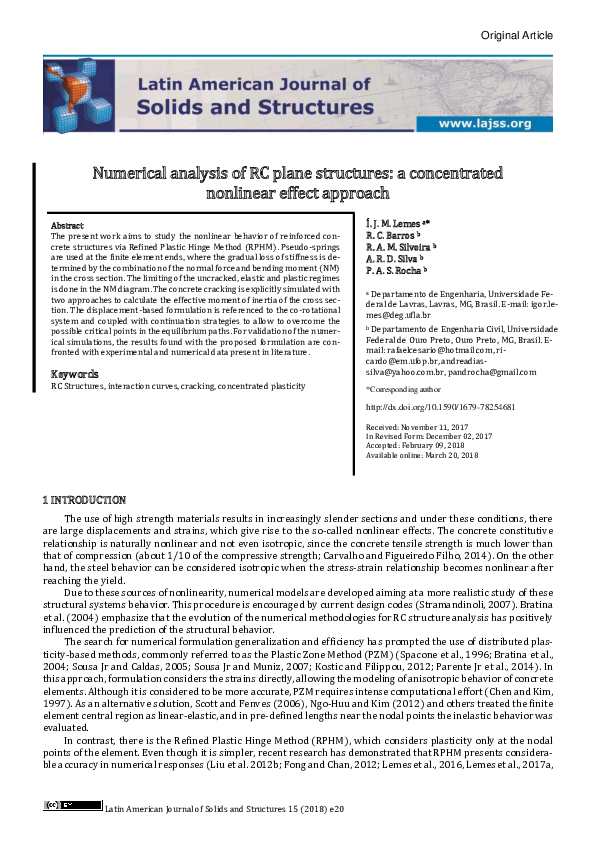 Pdf Numerical Analysis Of Rc Plane Structures A Concentrated Nonlinear Effect Approach