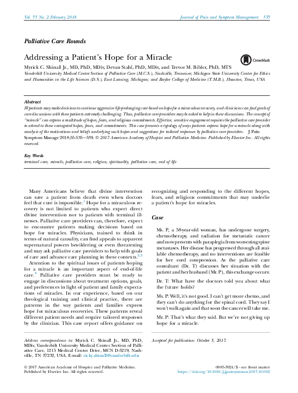 (PDF) Addressing a Patient's Hope for a Miracle