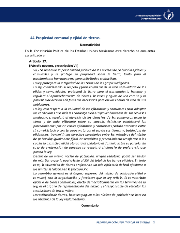 (PDF) PROPIEDAD COMUNAL Y EJIDAL DE TIERRAS 1 44. Propiedad comunal y ...