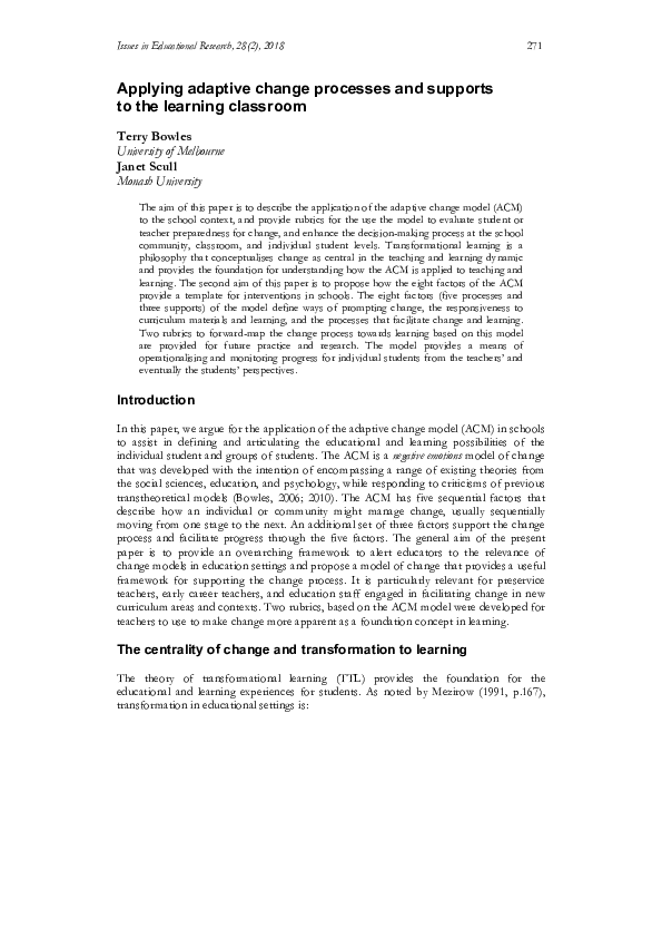 (PDF) Applying adaptive change processes and supports to the learning ...